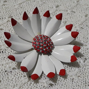 Jewelry | Vintage Red White Painted Huge Flower Brooch Pin | Poshmark